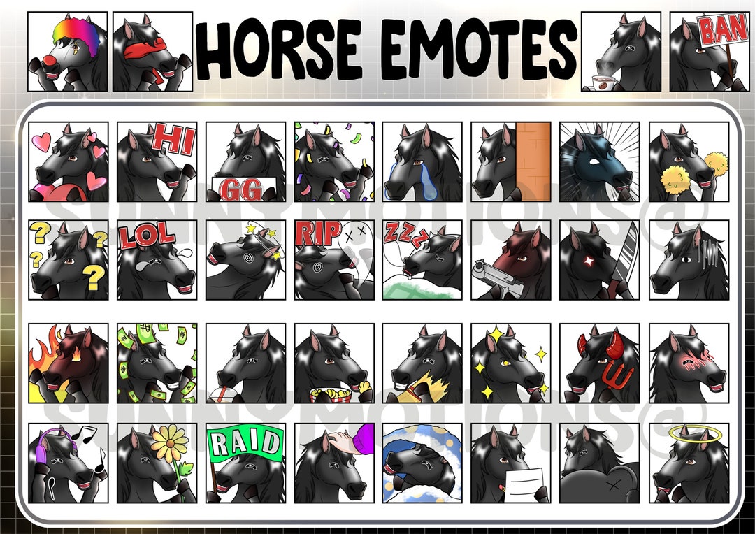 36x Cute Kawaii Black Horse Twitch Discord Emotes / Animal Emoji ...