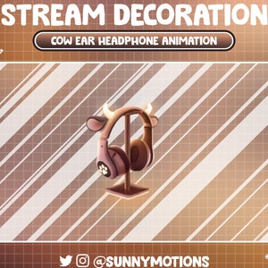 2 Animated Stream Decoration Animal: Kawaii Cozy Brown Cow Ear ...