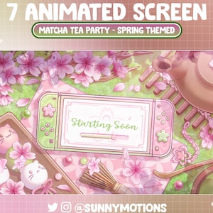 ANIMATED Stream Package: Lo-fi Matcha Tea Spring Sakura Party, Pink ...
