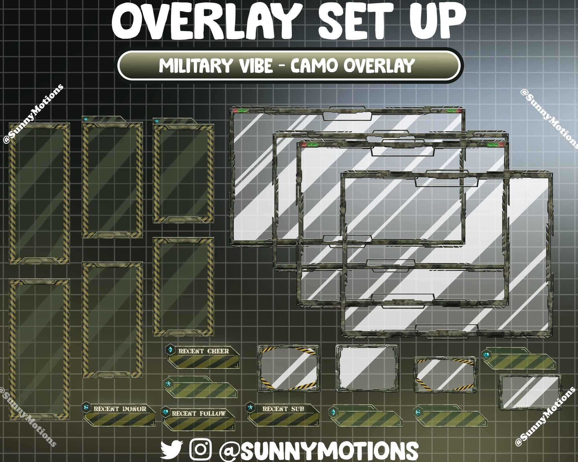 FULL ANIMATED Stream Package: Military Room Vibe, Green Camo Twitch ...