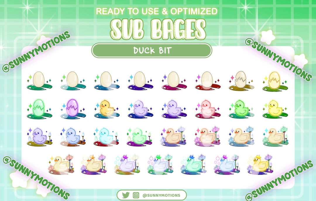 31 Colorful Neon Duck Complete Twitch Tier Sub Badges Set, Kawaii Duck ...