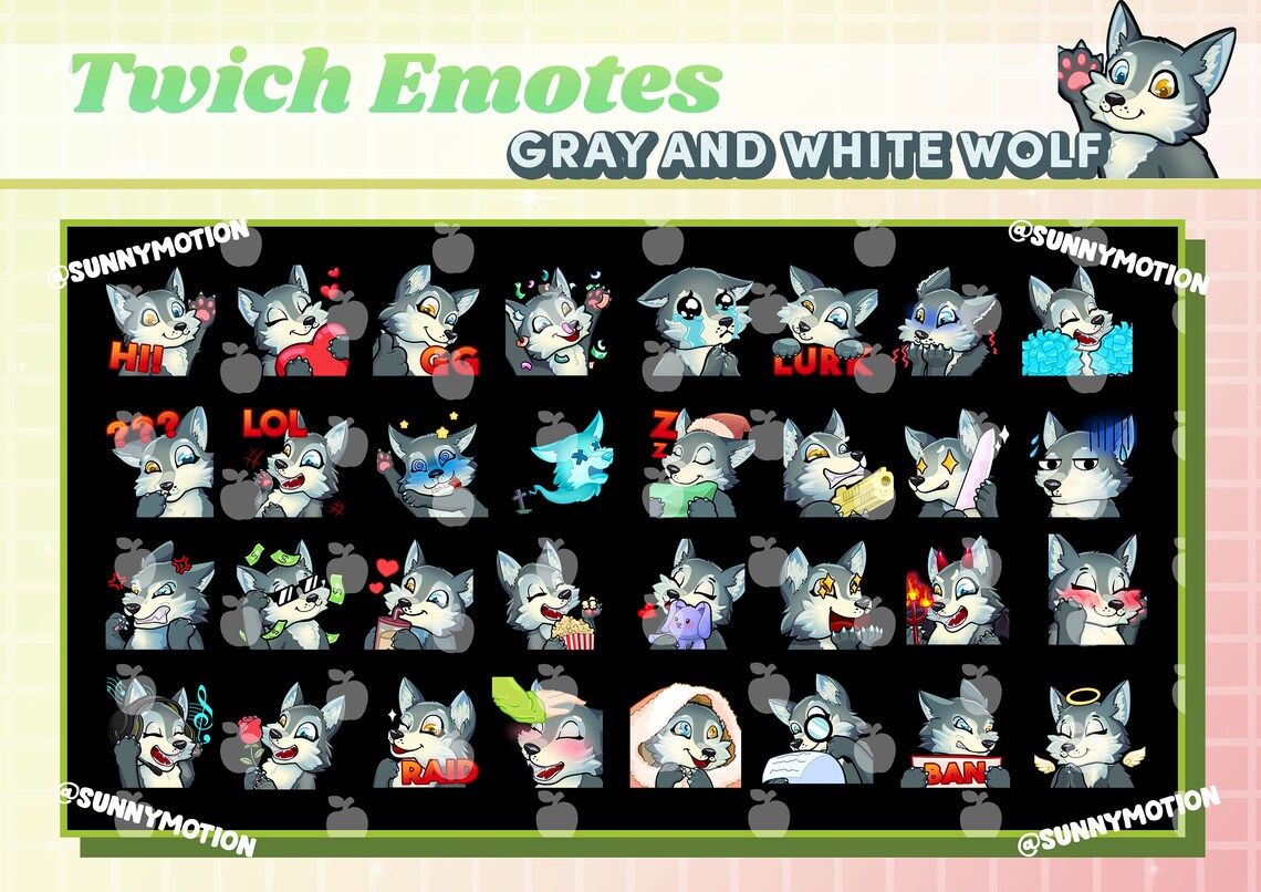 32x Cute Chibi Kawaii Gray Wolf With Yellow and Blue Eyes Twitch ...