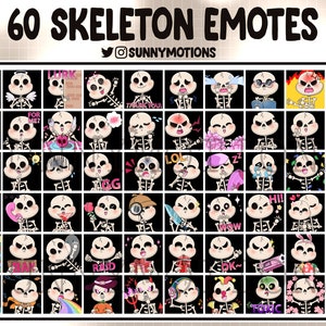 60 Cute Skeleton Twitch Emotes Bundle, Discord, Streamer, Kawai Funny ...