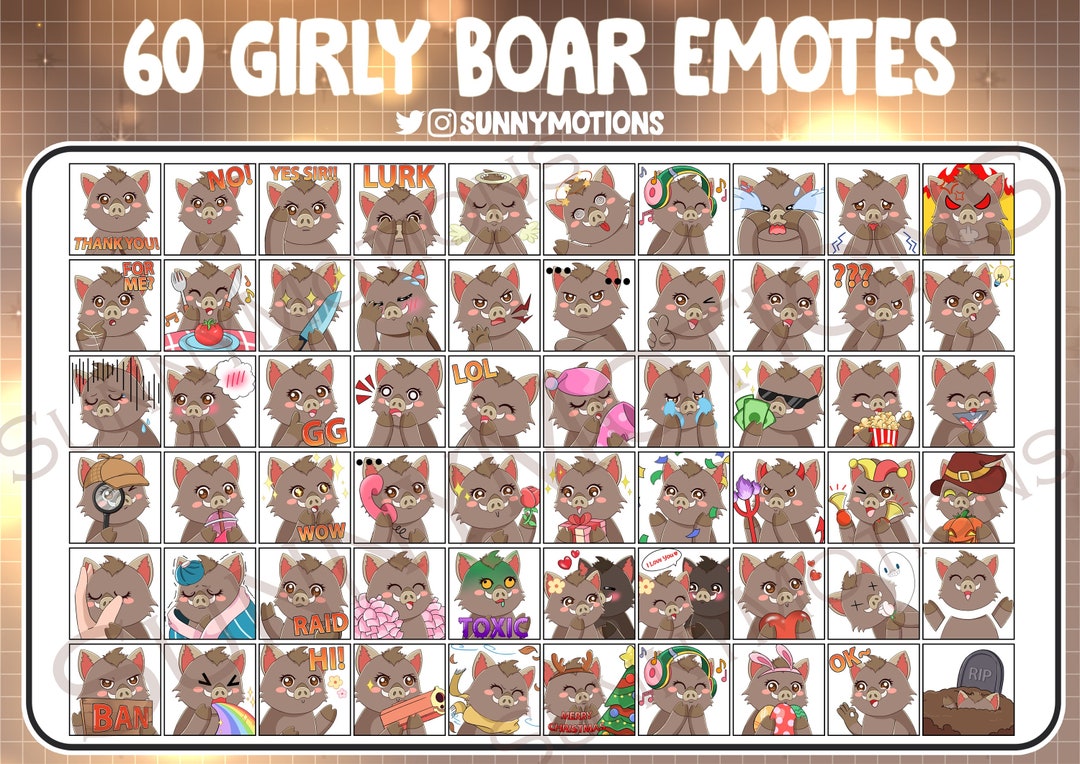 60x Cute Chibi Girly Boar Twitch Discord Mixer Youtube Emotes, Kawai ...