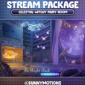 Animated Twitch Stream Package Overlay: Purple Sparkle Fairies Flying in Celestial Room ...