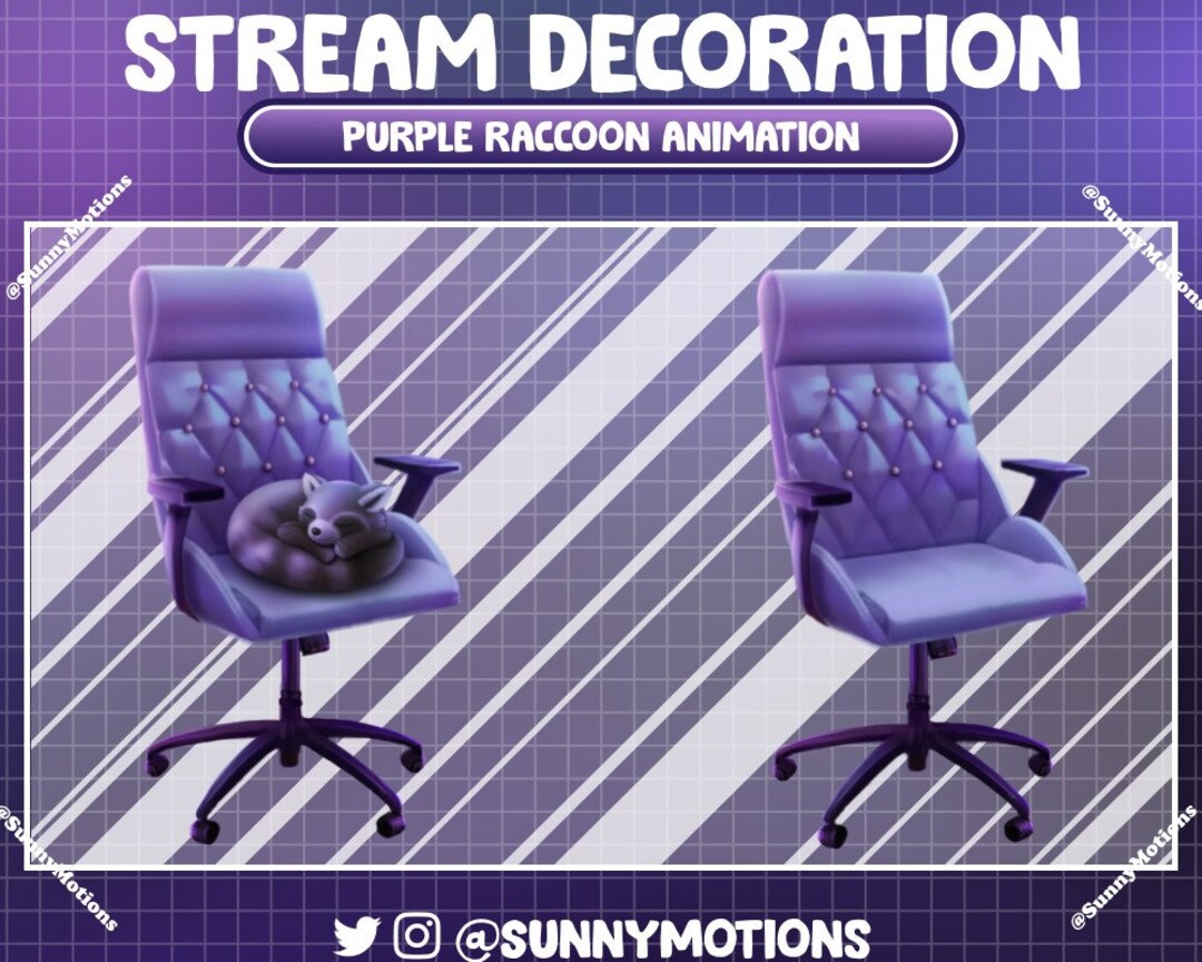 2x Animated Stream Decoration: Sleeping Raccoon on Purple Blue Gaming ...