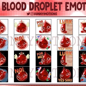 Cute Blood Droplet Health Twitch Emotes, Discord Streamer, Red Hydrate ...