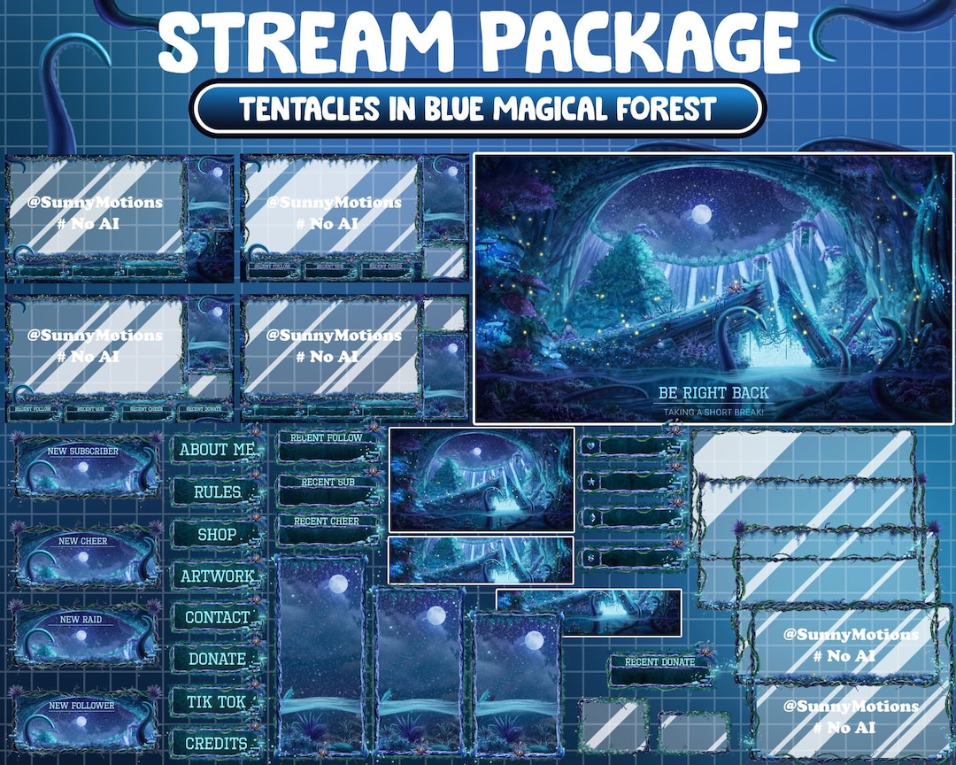 ANIMATED Stream Package: Tentacles Octopus in Blue Galaxy Magical ...