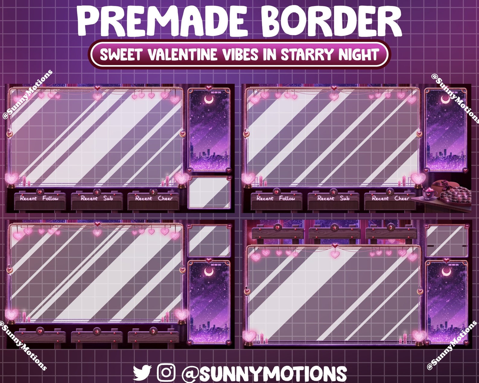 ANIMATED Stream Package: Lo-fi Pink Valentine Study Desk, City Starry ...