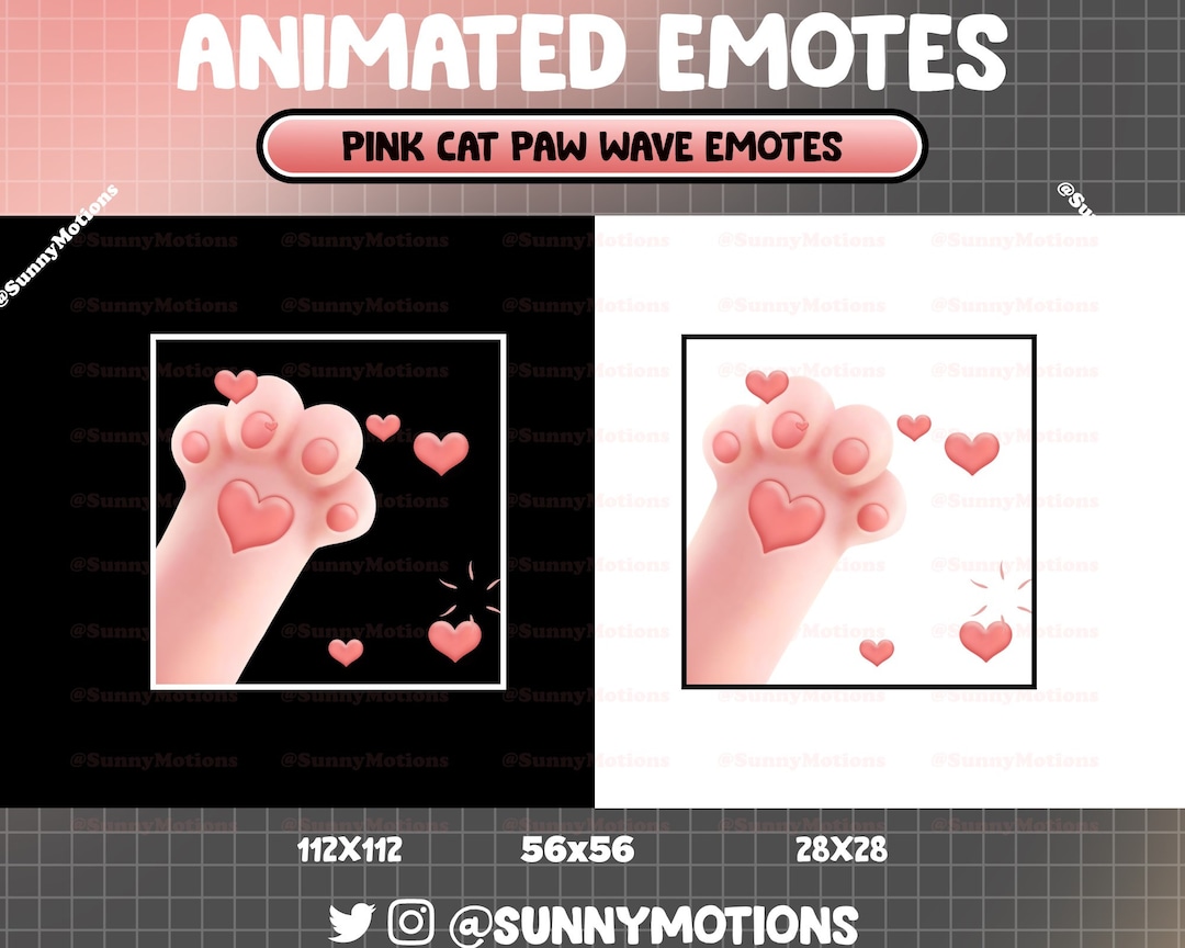 Pink Cat Paw Wave Heart Animated Twitch Emotes, Kawaii Pastel Pink Cat ...