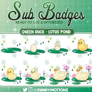 Queen Duck Twitch Sub Badges, Cute Kawaii Ducky Bit, Lotus Flower Pond ...