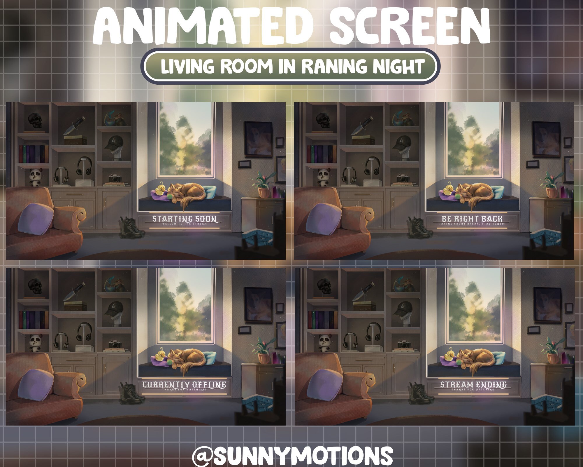 FULL ANIMATED Twitch Stream Package Overlay / Sleeping Dog in - Etsy