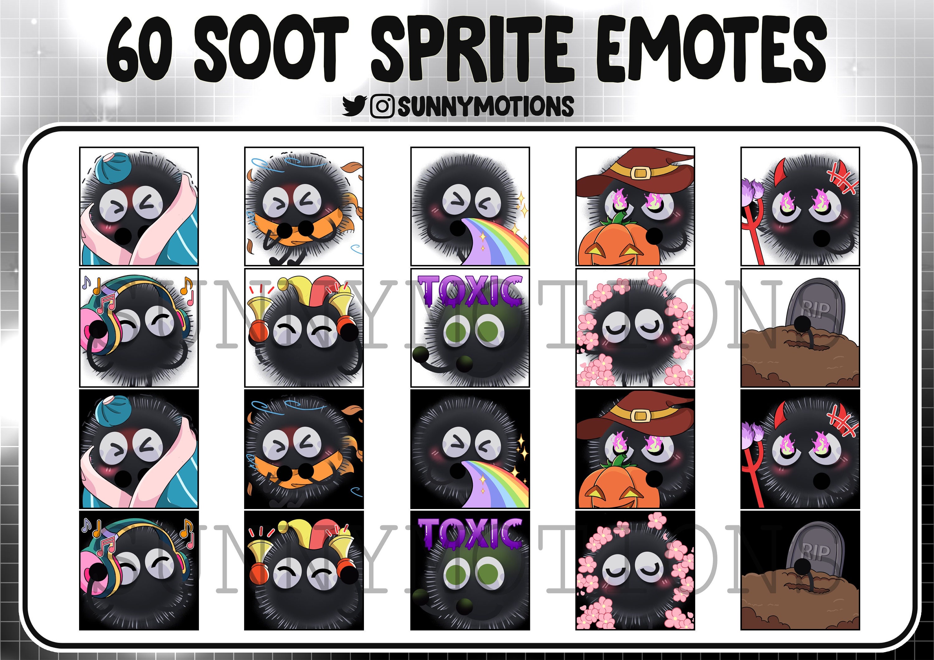 60 Cute Soot Sprite Twitch Emotes, Discord, Streamer, Scribble Creature ...