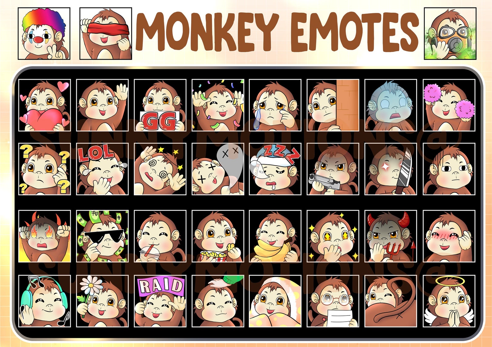 35 Cute Chibi Kawaii Monkey Twitch Discord Emotes / Kawai - Etsy