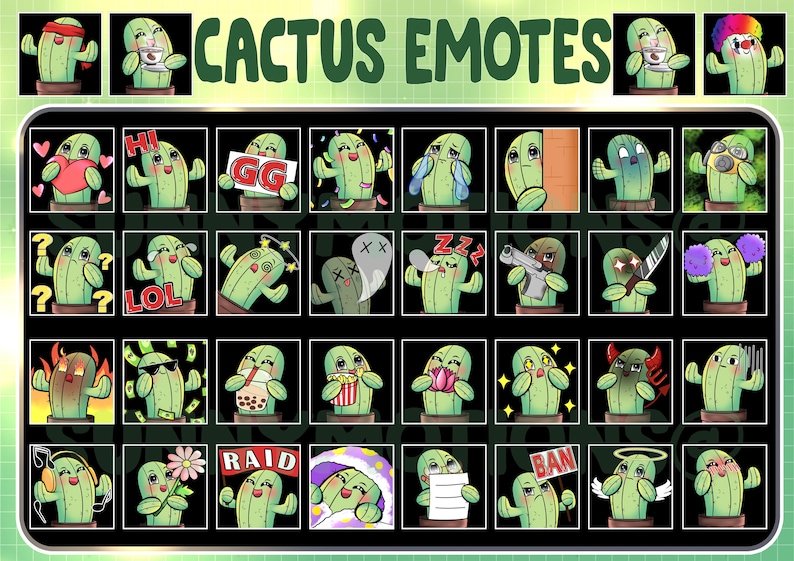35x Cute Chibi Green Cactus Plant Twitch Discord Mixer Youtube - Etsy