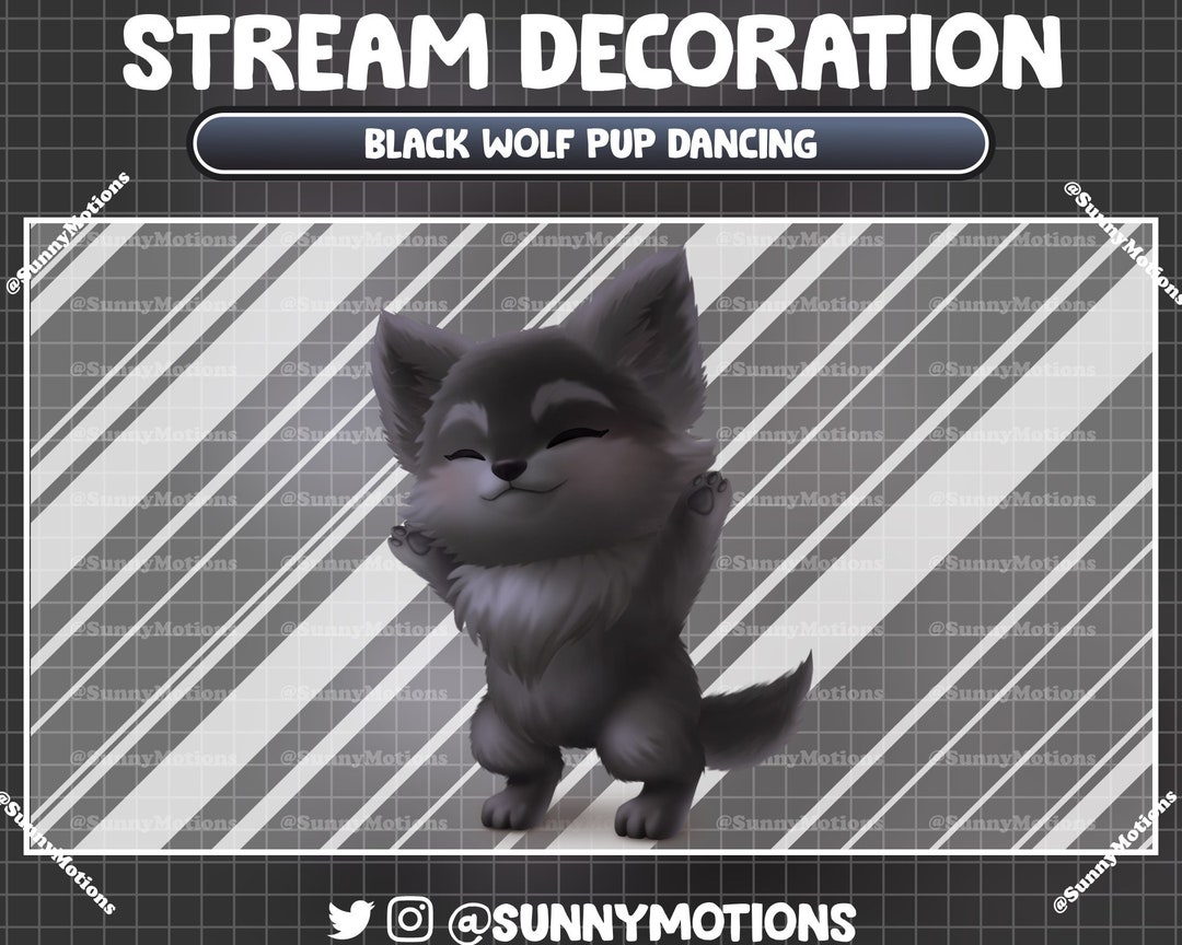Animated Stream Decoration: Aesthetic Cute Black Wolf Pup Dancing, Baby ...