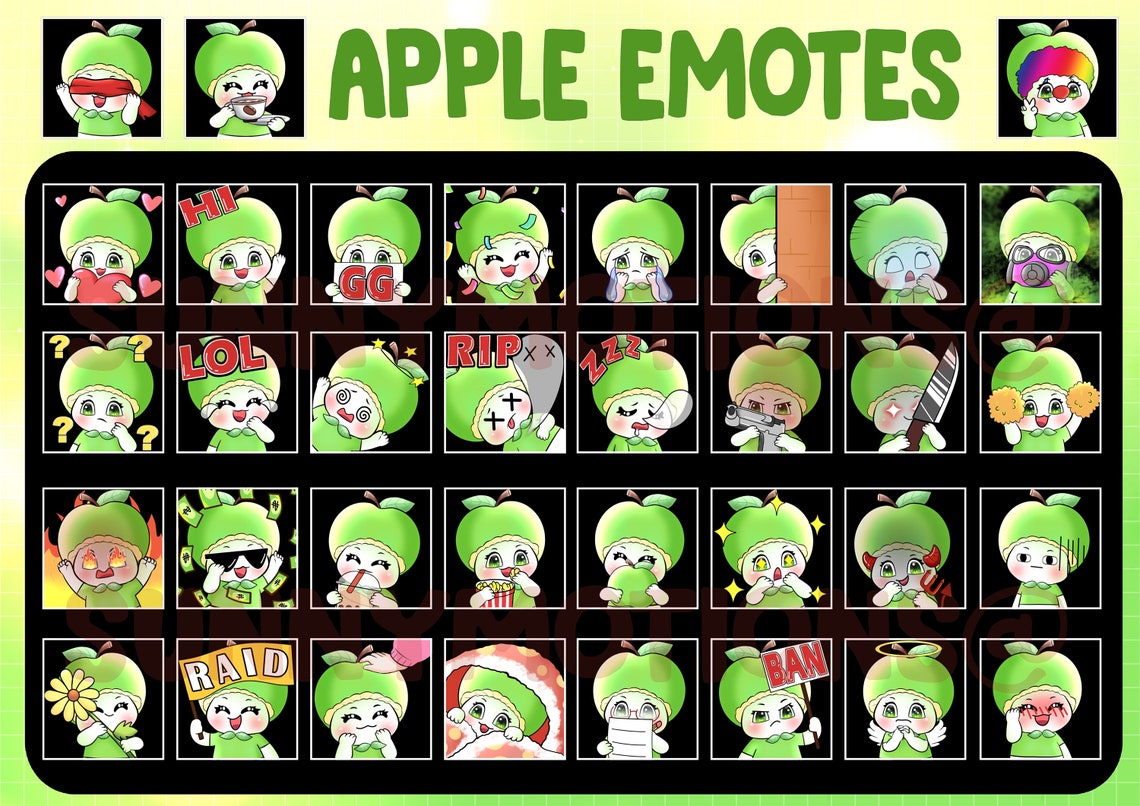35 Cute Chibi Kawaii Green Apple Twitch Discord Mixer Youtube - Etsy