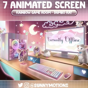7 Animated Cozy Gaming PC Set up Room Twitch Stream Screens, Dumbo Rat ...