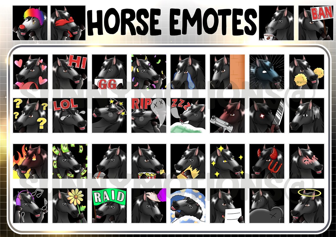36x Cute Kawaii Black Horse Twitch Discord Emotes / Animal - Etsy