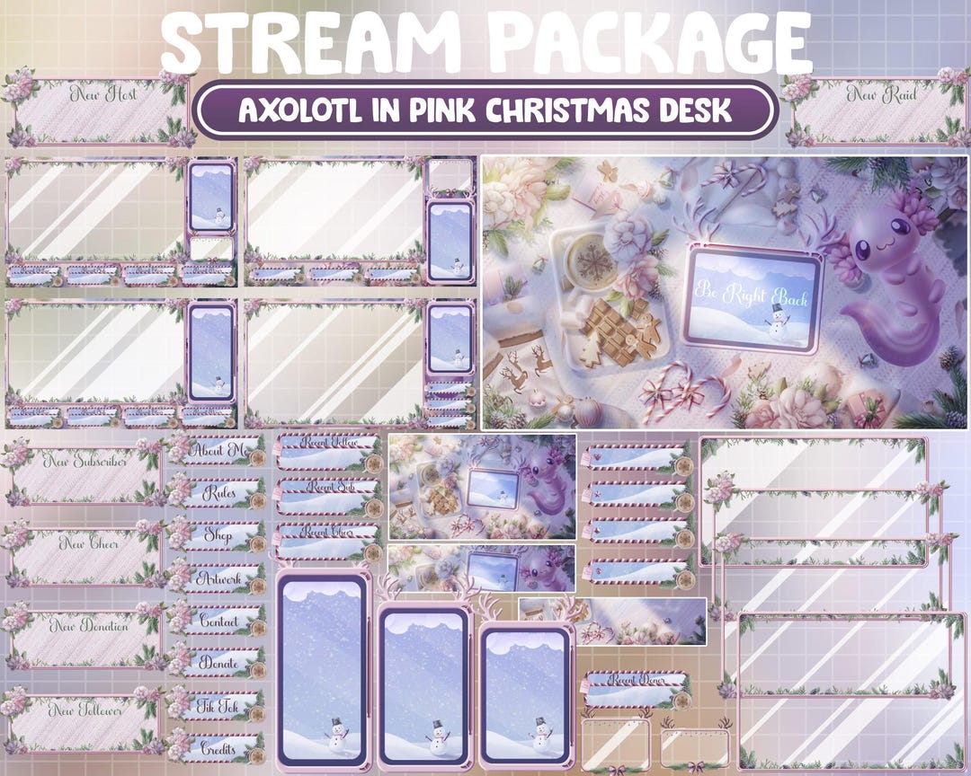 ANIMATED Twitch Overlay Stream Package: Lo-fi Cozy Pink Axolotl in ...