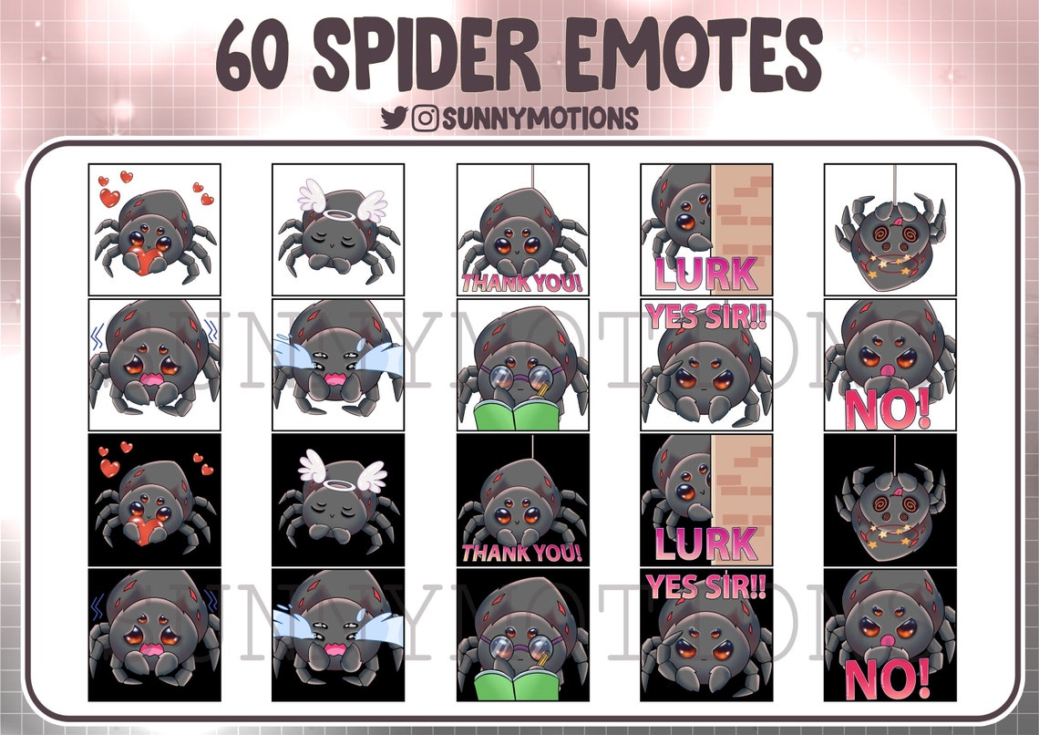 60 Cute Spider Twitch Emotes Bundle, Discord, Streamer, Kawai Halloween ...
