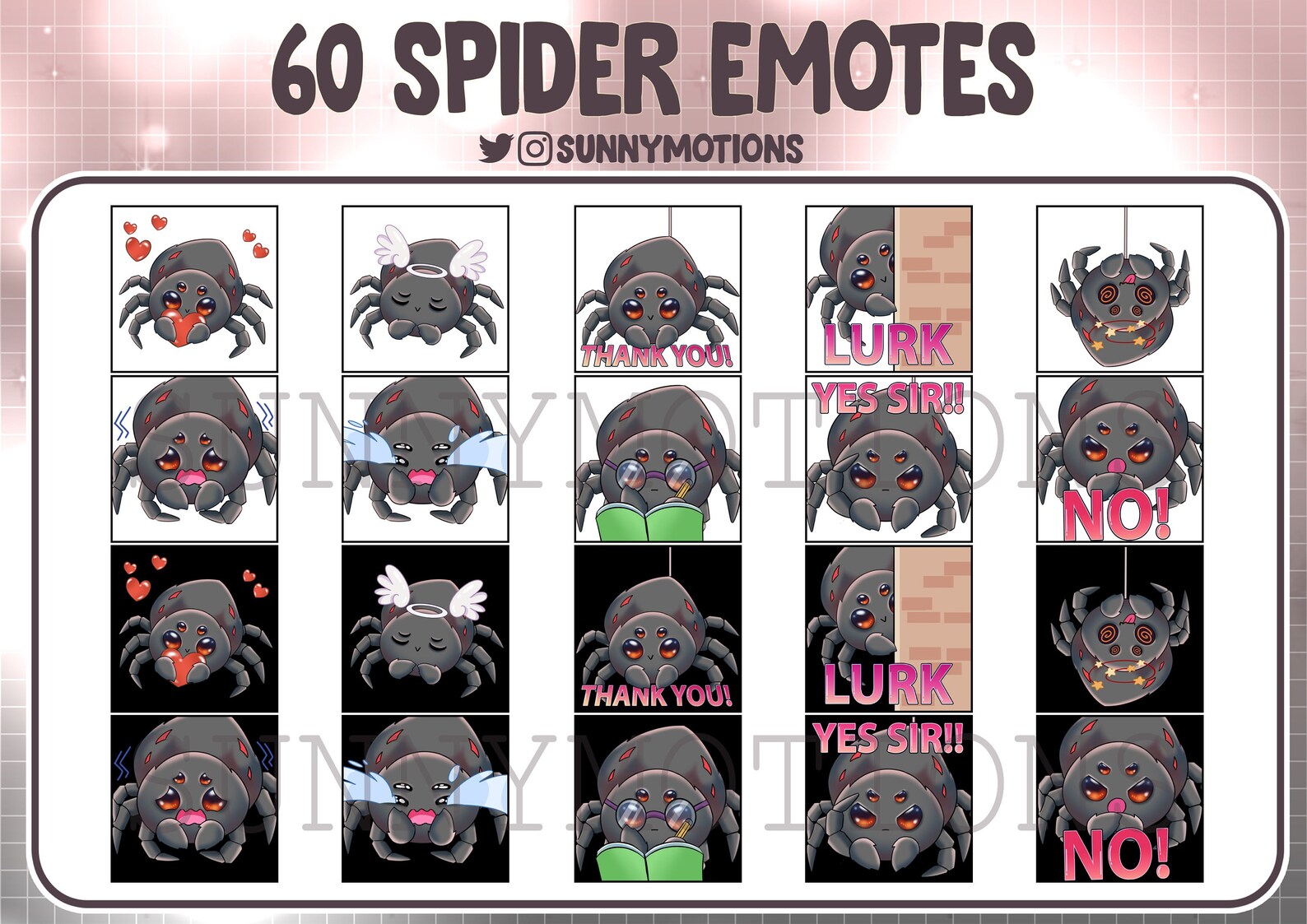 60 Cute Spider Twitch Emotes Bundle, Discord, Streamer, Kawai Halloween ...
