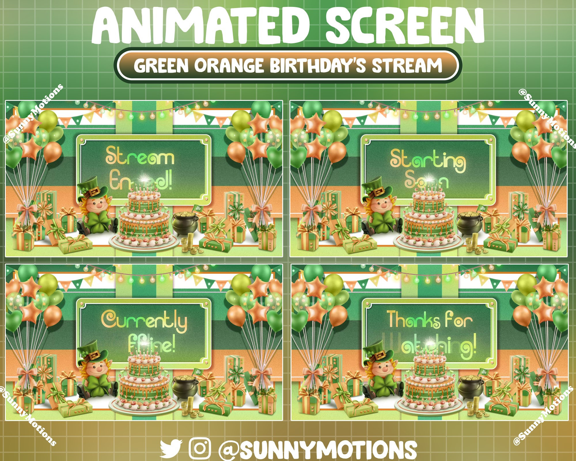 ANIMATED Stream Package: Pastel Green Orange Cozy Stream Lucky Room ...