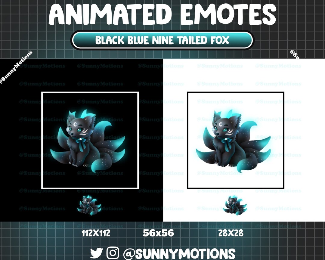 Black Blue Nine Tailed Fox Animated Twitch Emotes, Kawaii Pastel Animal ...