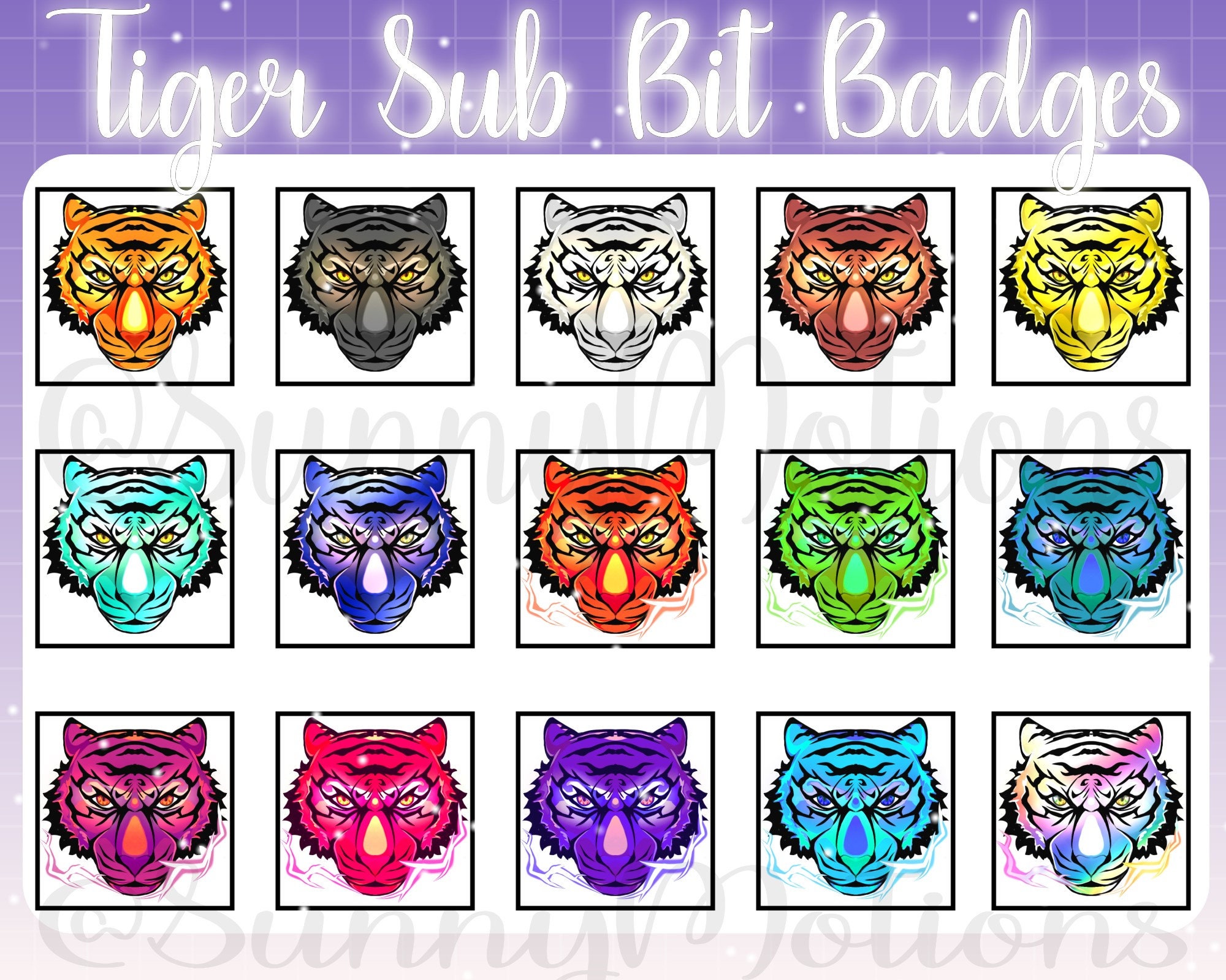 Tiger Twitch Loyalty Cheer Sub Bit Badges / Kawai Animal Emoji / Custom ...