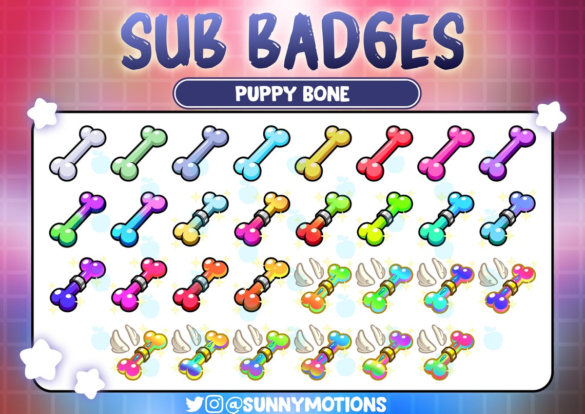 31 Colorful Neon Puppy Bone Twitch Sub Badges, Rainbow Angle Wings Dog ...