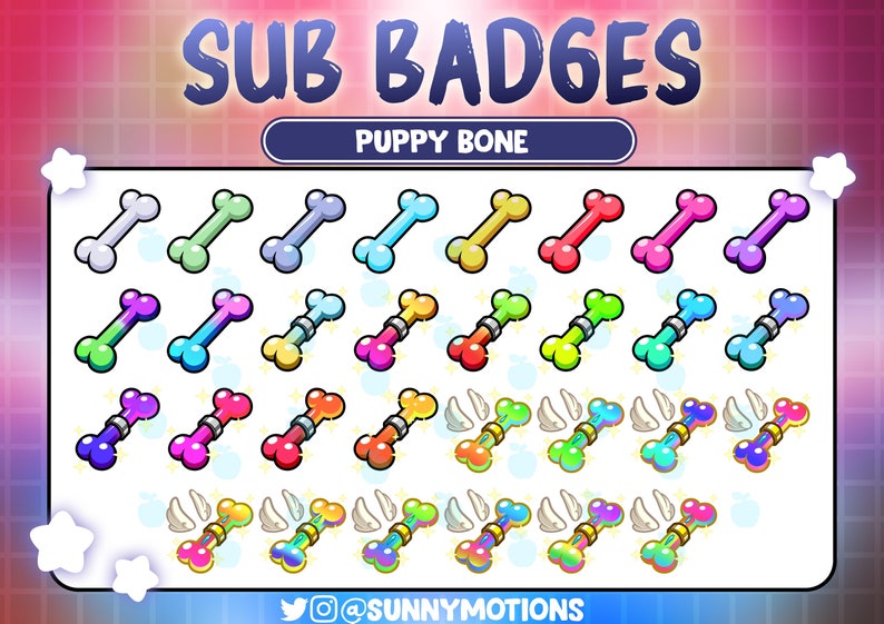 31 Colorful Neon Puppy Bone Twitch Sub Badges, Rainbow Angle Wings Dog ...