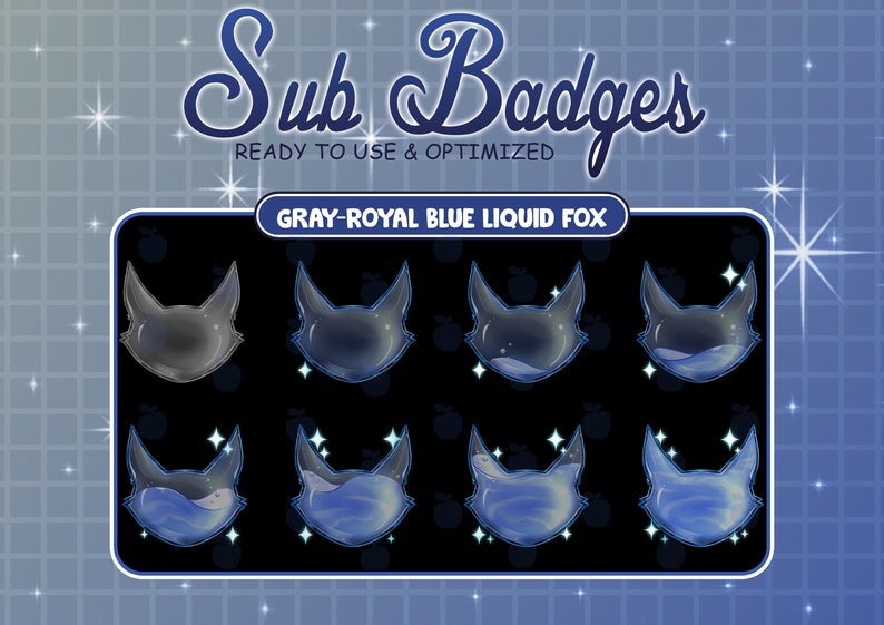 Grey Royal Blue Liquid Fox Bottle Twitch Sub Bit Badges / - Etsy