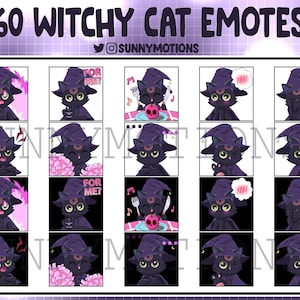 60x Cute Purple Witchy Cat Twitch Emotes Bundle, Discord, Streamer ...