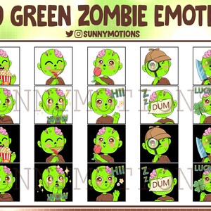 60x Cute Neon Green Zombie Twitch Emotes, Streamer, Kawai Halloween ...