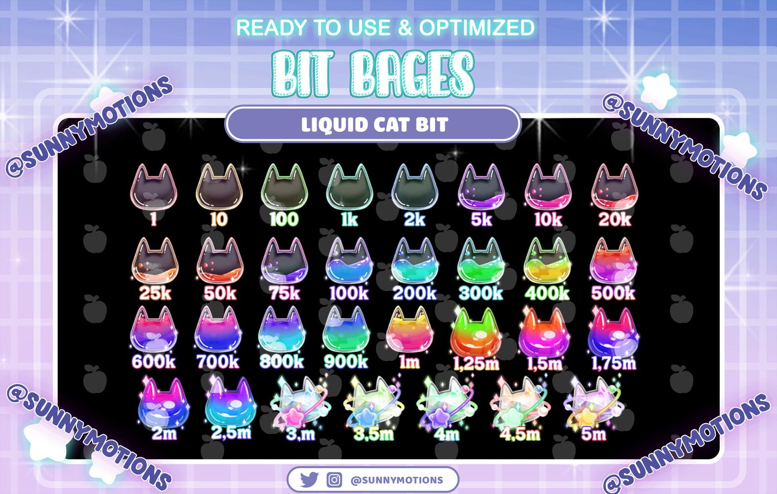31 Colorful Neon Liquid Cat Bottle Number Twitch Tier Bit Badges ...
