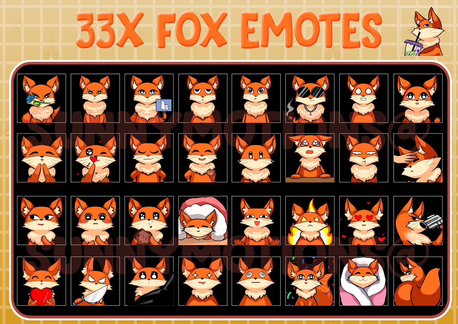 33 Cute Chibi Kawaii Fox Twitch Discord Emotes / Kawai Emoji ...