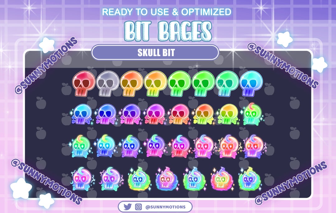 31x Colorful Neon Fire Skull Twitch Sub Badges, Cute Tier Badges, Moon ...