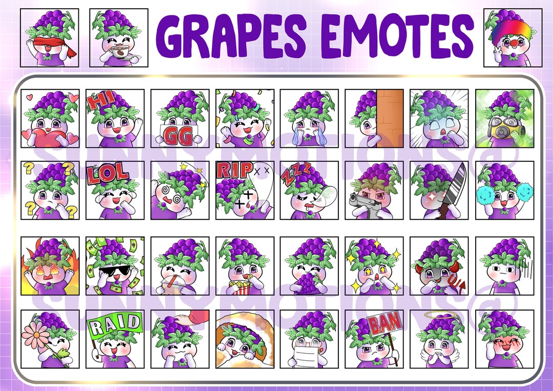 35 Cute Chibi Kawaii Grapes Twitch Discord Mixer Youtube Emotes / Emoji ...