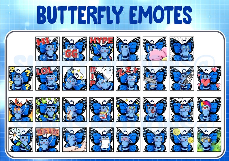 30 Cute Kawaii Blue Butterfly Twitch Discord Emotes / Animal - Etsy