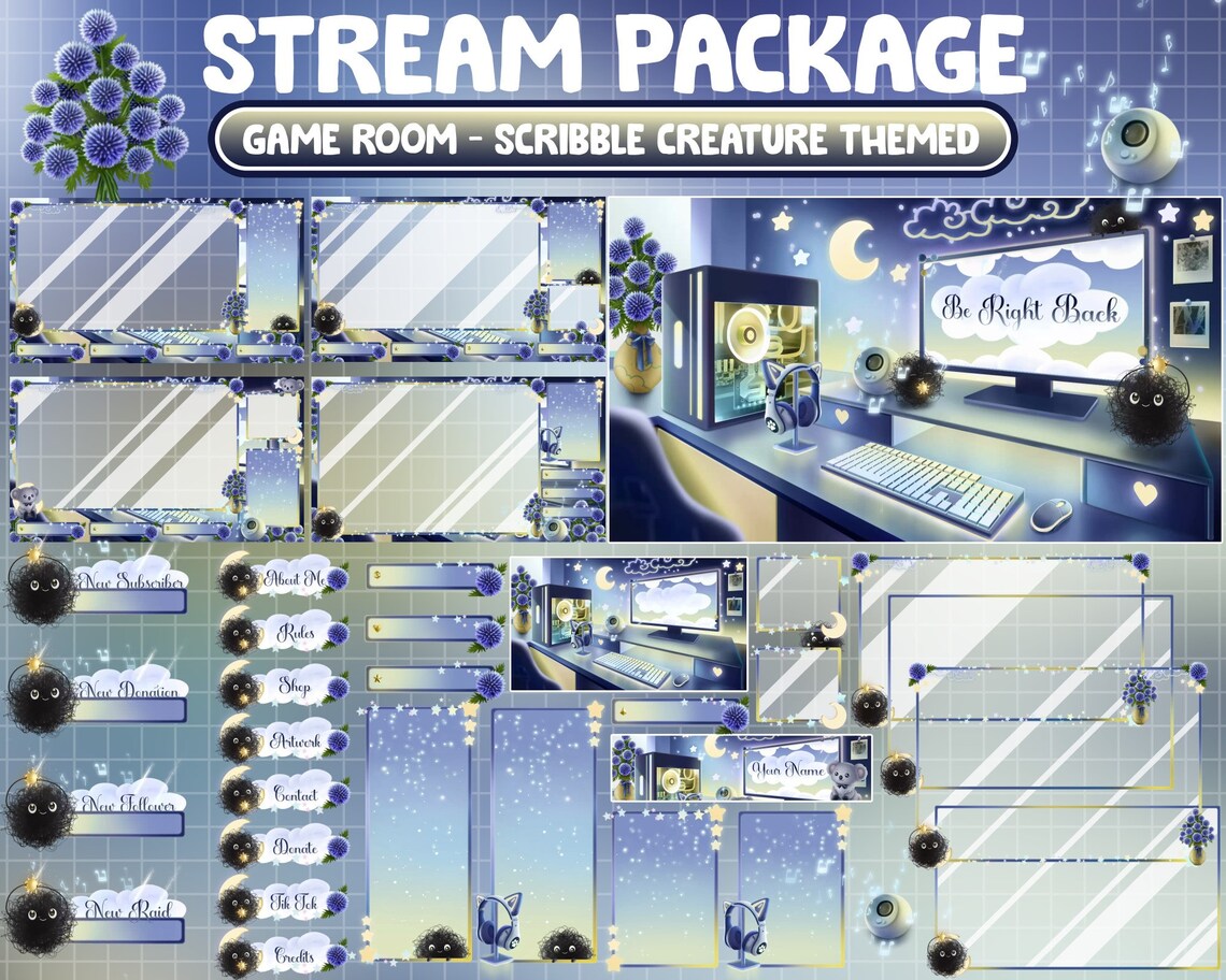 ANIMATED Twitch Overlay Stream Package / Blue Plant House - Etsy