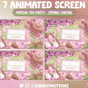 7 Animated Lo-fi Green Matcha Tea Party Twitch Screen Overlay, Kawaii ...
