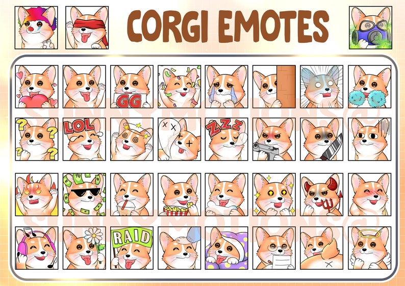 35 Cute Chibi Kawaii Corgi Twitch Discord Mixer Youtube Emotes - Etsy