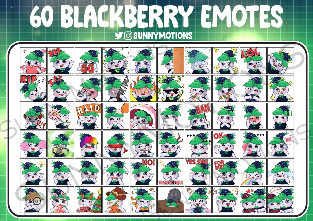 60x Cute Chibi Blackberry Twitch Discord Mixer Youtube Emotes, Kawai ...