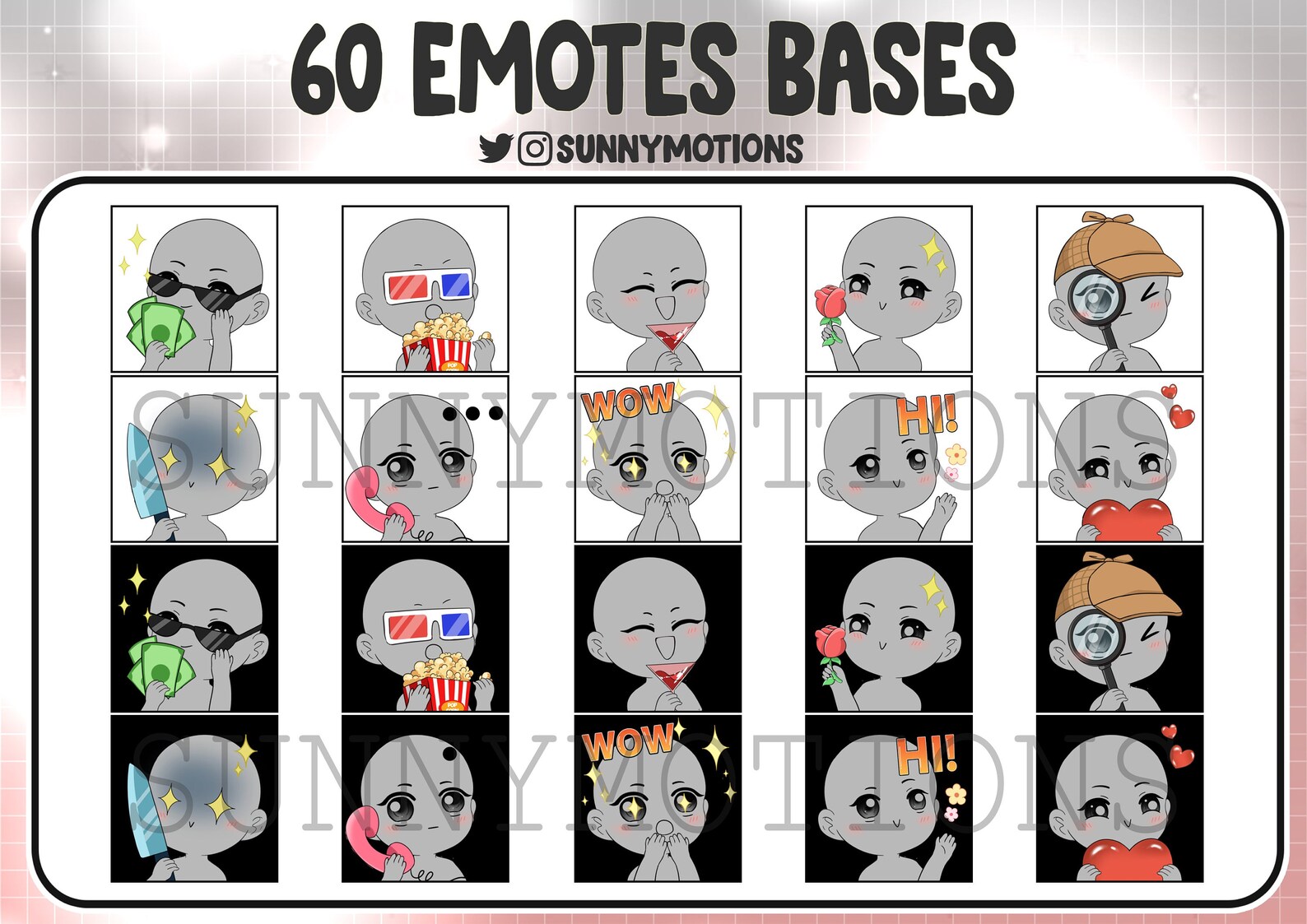 60x Cute Chibi DIY Cute Bases Emote Twitch Emotes, Subscriber Loyalty ...