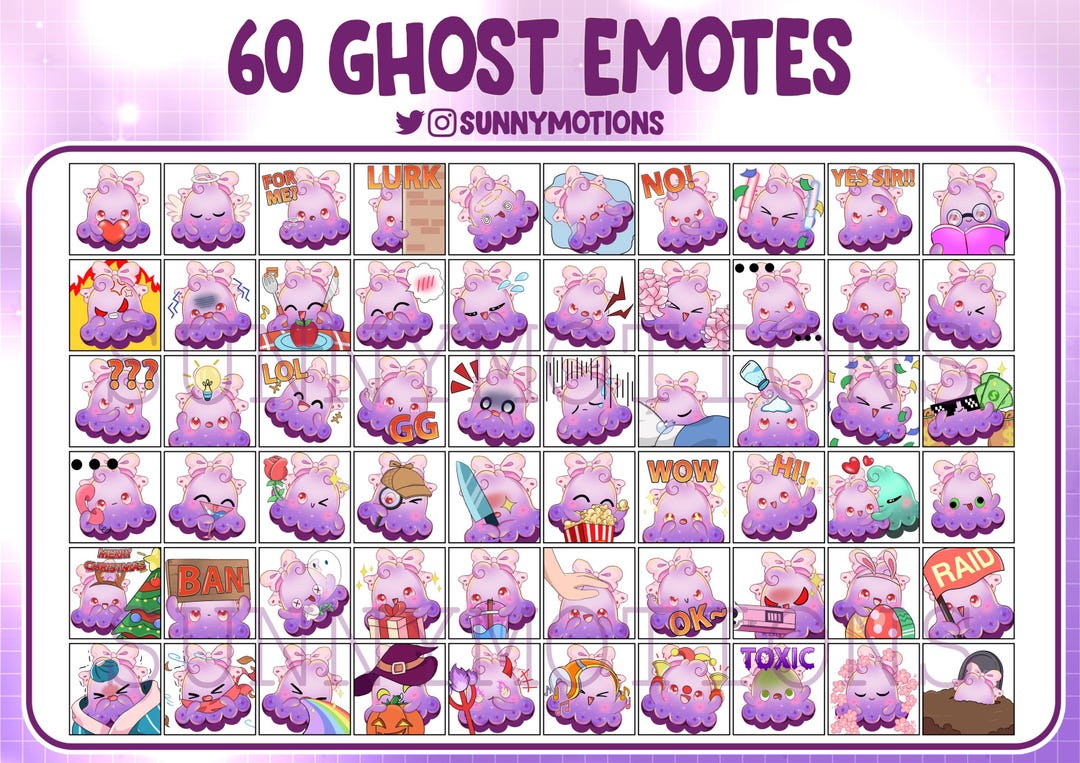 60 Cute Pink Purple Princess Ghost Twitch Emotes, Discord Streamer, Boo ...