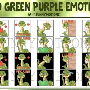 60x Cute Green Snake Twitch Emotes Bundle, Discord, Kawaii Snakes ...