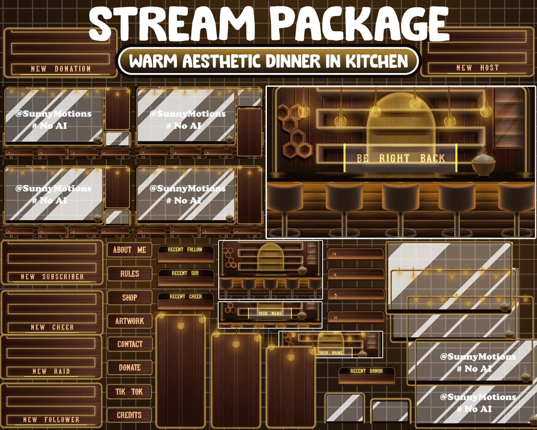 FULL ANIMATED Stream Package: Warm Aesthetic Modern Kitchen, Neon Brown ...
