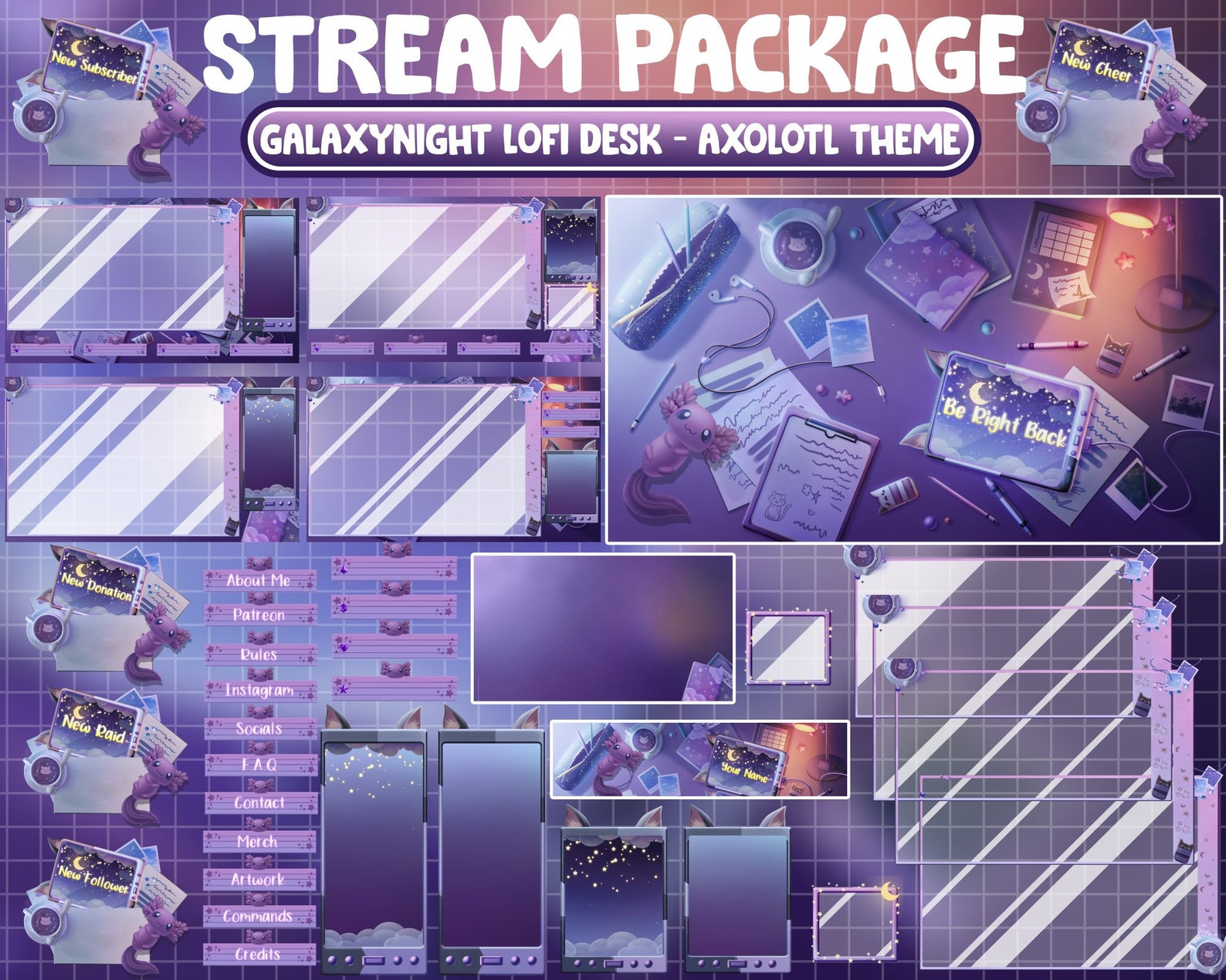 Animated Twitch Stream Package Overlay / Galaxy Lofi Desk Night / Cozy ...