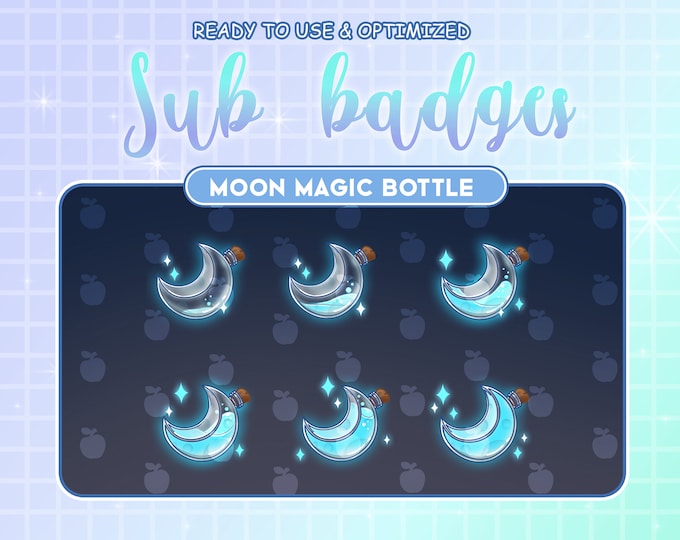 Light Blue Moon Magic Moon Bottle / Twitch Sub / Bit Badges / Kawaii ...