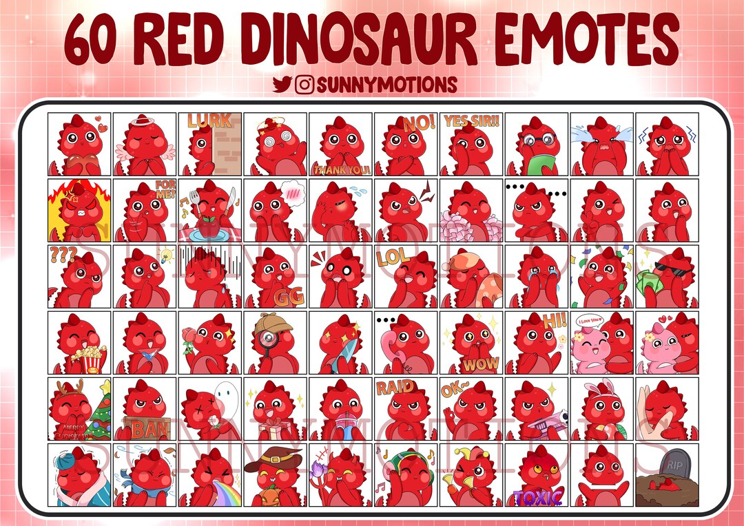 60 Cute Chibi Red Blood Dinosaur Twitch Emotes, Discord, Streamer ...